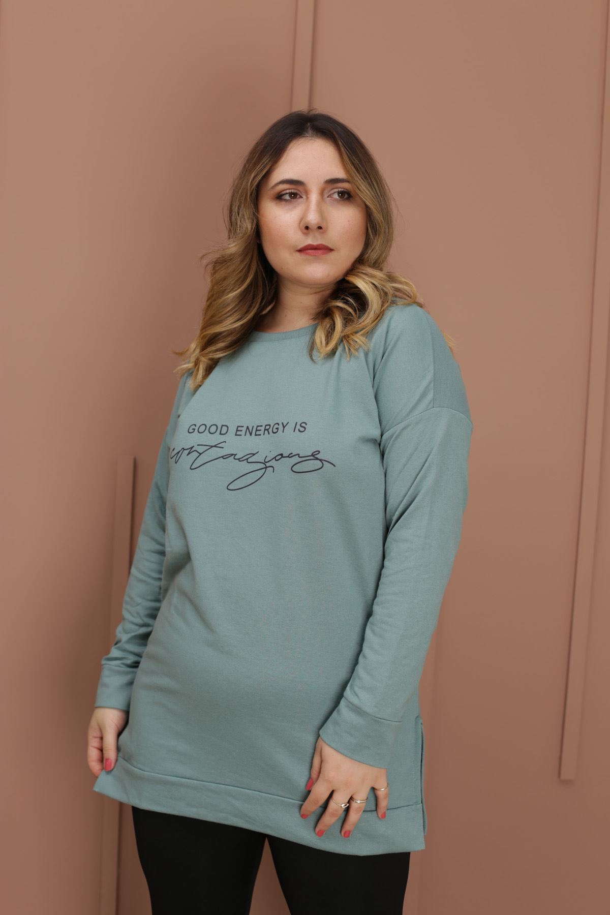 Renkte Butik-RENKTE YAZILI MİNT SWEAT, RNK229014MNT